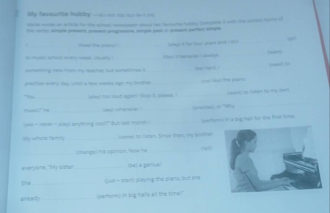 Gelöst:My favourite hobby - ason an as o-t on blase wrate an article ...