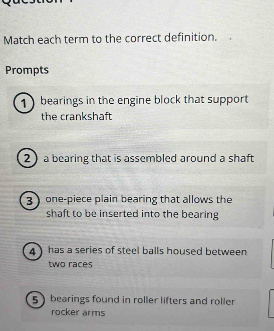 Solved: Match each term to the correct definition. Prompts 1 bearings ...