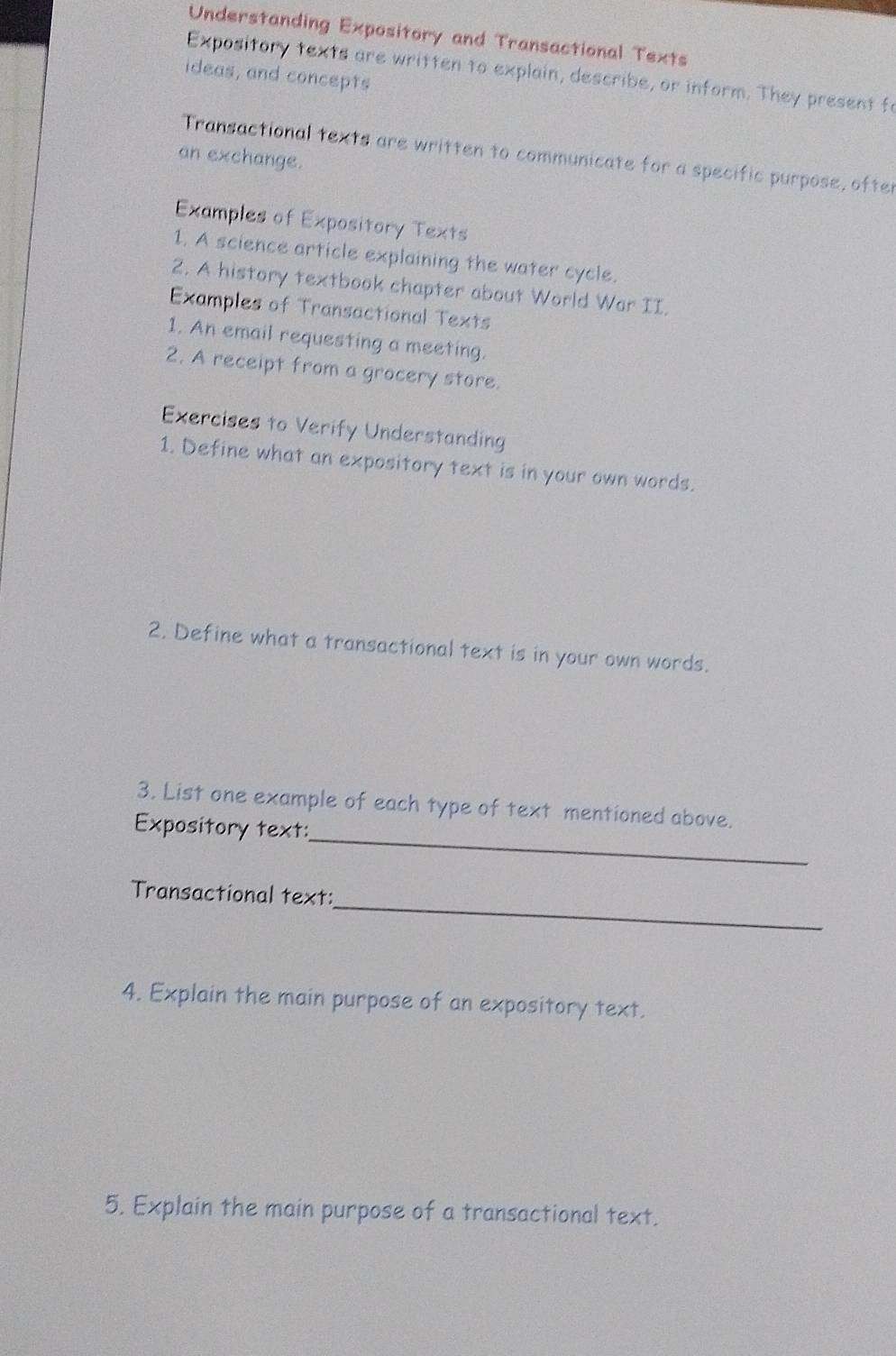 Resuelto:Understanding Expository and Transactional Texts Expository ...