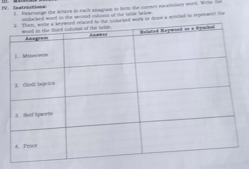 Solved: Instructions: 1. Rearrange the letters in each anagram to form the correct vocabulary ...
