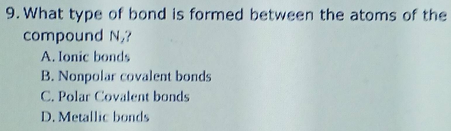 Solved: What type of bond is formed between the atoms of the compound N ...