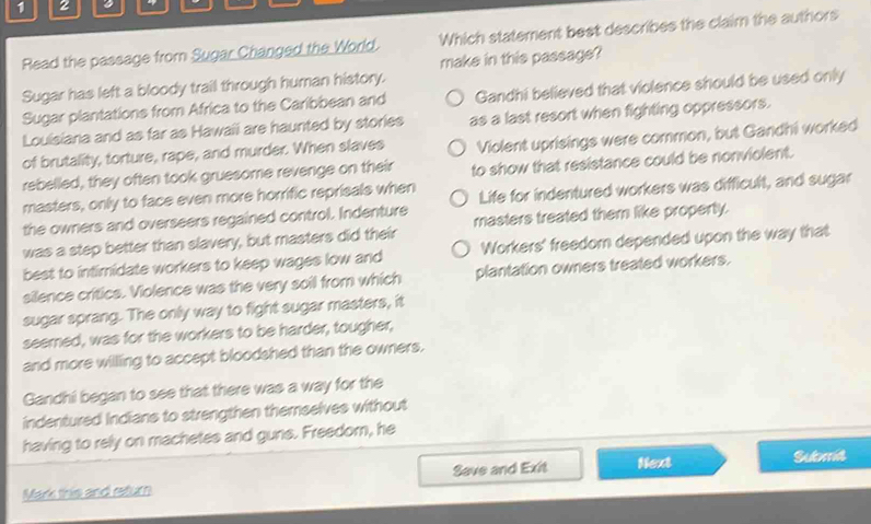 Solved: 1 2 Read the passage from Sugar Changed the World. Which ...