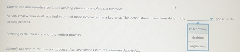 Solved: Choose the appropriate step in the drafting phase to complete ...