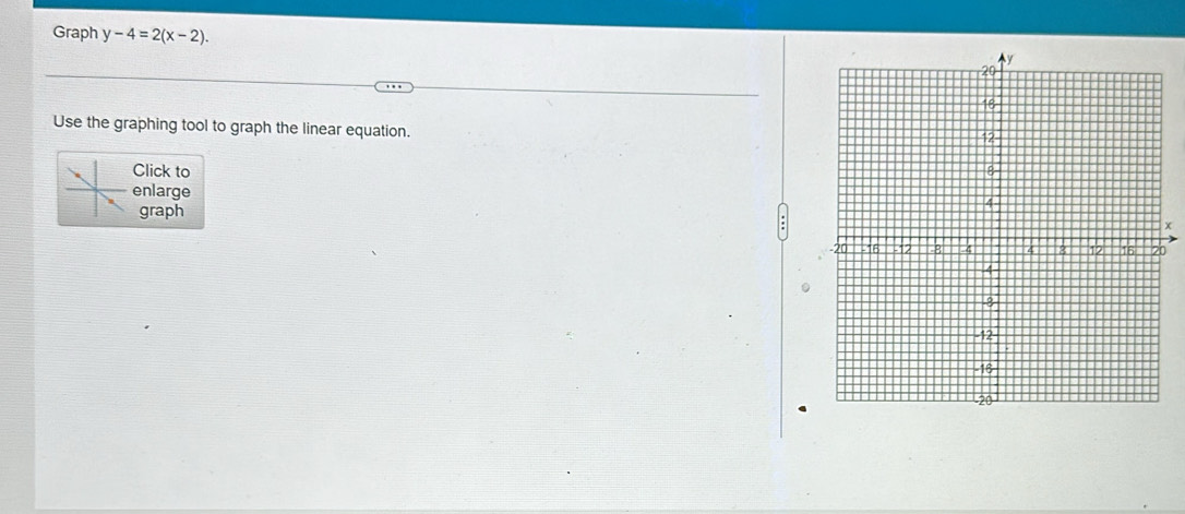 Solved: Graph y-4=2(x-2). Use the graphing tool to graph the linear ...