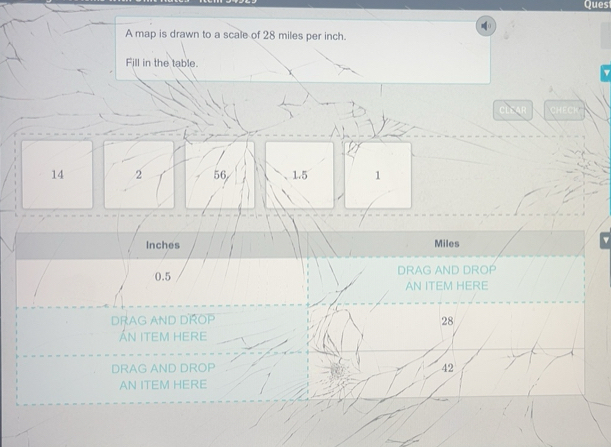 Solved: Ques A map is drawn to a scale of 28 miles per inch. Fill in ...