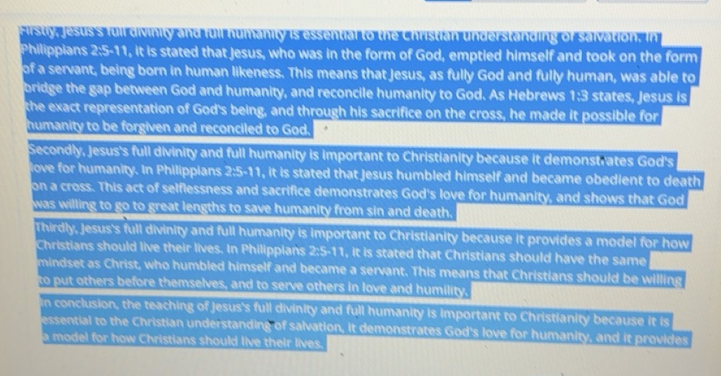 Solved: Firstly, Jesus's full divinity and full humanity is essential ...