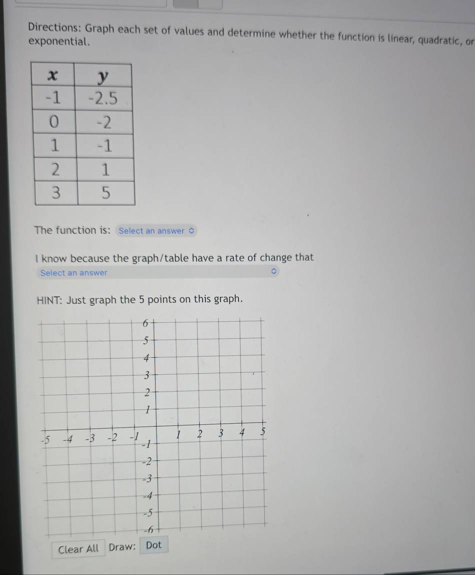Solved: Directions: Graph each set of values and determine whether the ...