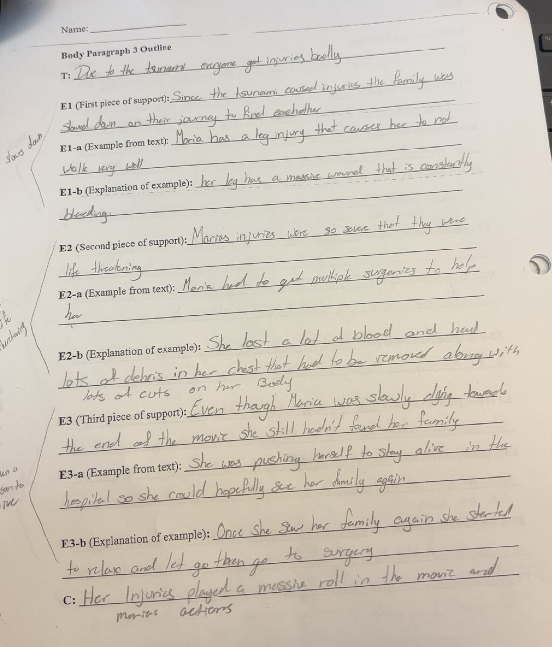 Solved: Name: _ _ Body Paragraph 3 Outline T: _E1 (First piece of ...