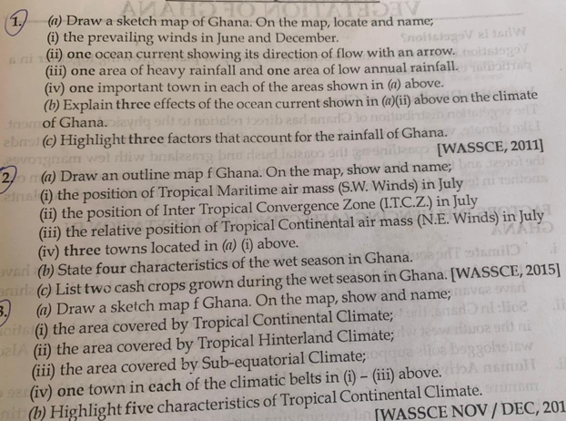Solved: () Draw a sketch map of Ghana. On the map, locate and name; (i ...