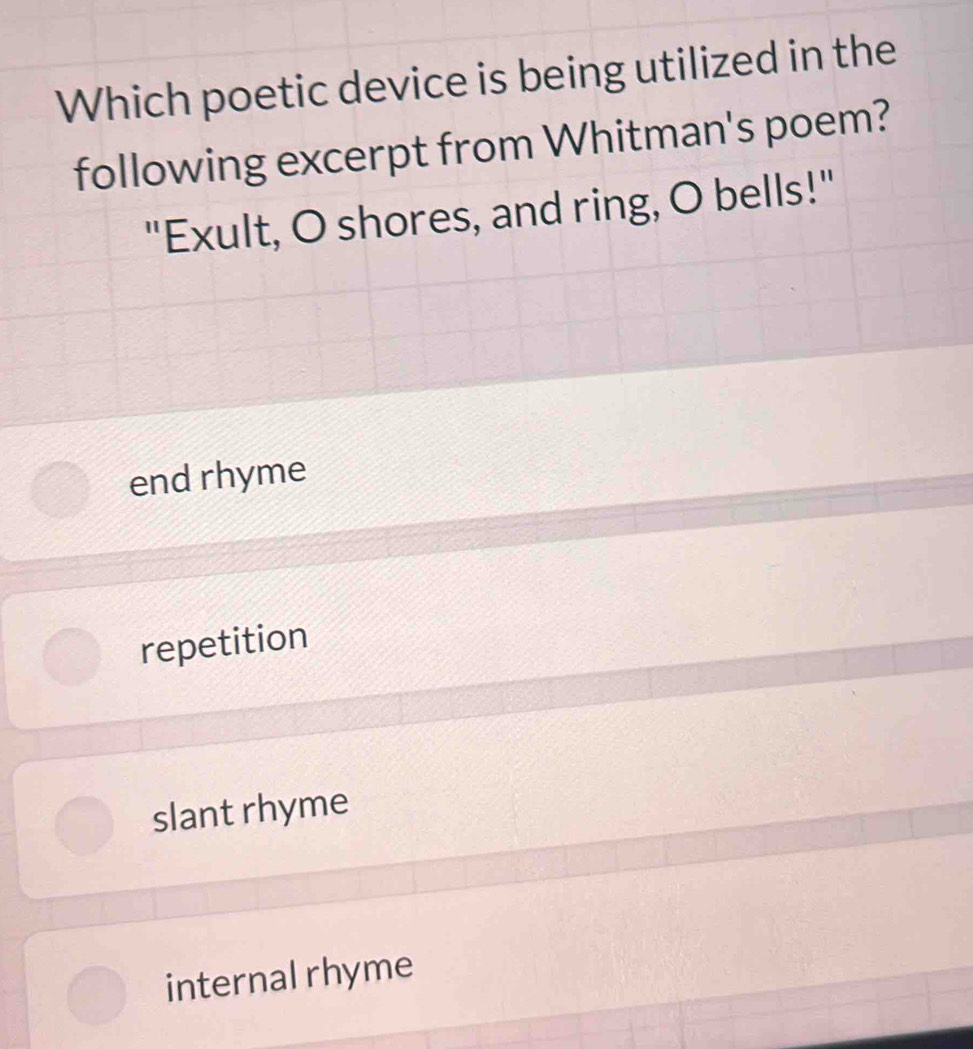 Solved: Which poetic device is being utilized in the following excerpt ...