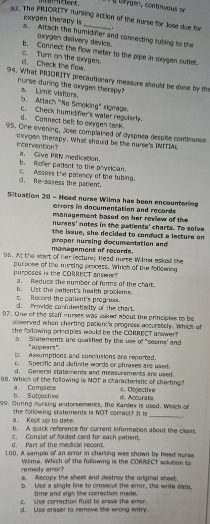 Solved: inter mittent. ing tygen, continuous or 93. The PRIORITY ...
