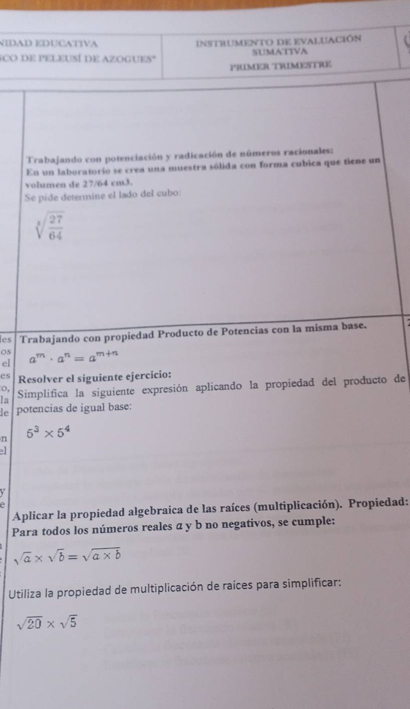 Resuelto:NIDAD EDUCATIVA Instrumento de evaluación SCO DE PELEUSÍ DE ...
