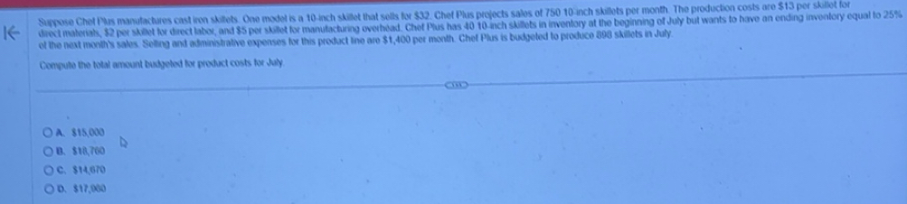 Solved: Suppose Chef Plus manufactures cast iron skillets. One model is ...