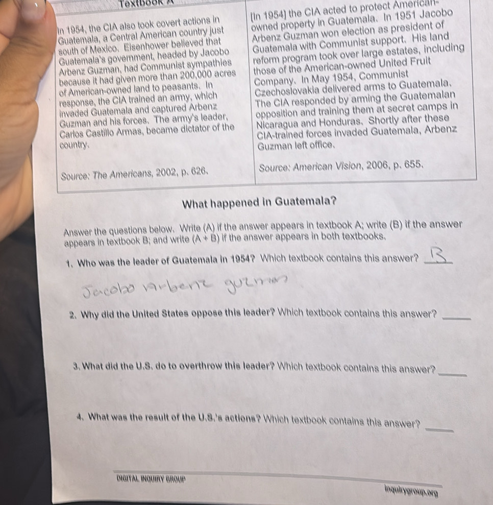 Solved: Textbook A In 1954, the CIA also took covert actions in [In ...