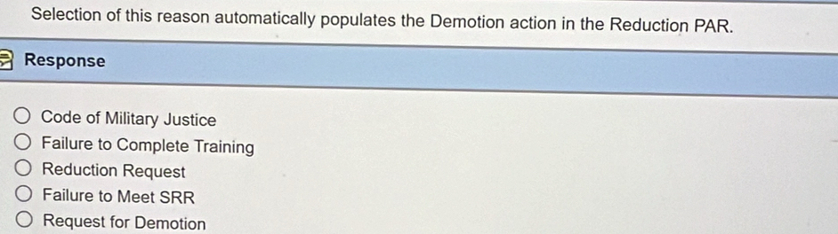 Solved: Selection of this reason automatically populates the Demotion ...