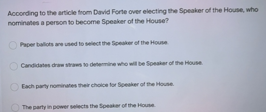 Solved: According to the article from David Forte over electing the ...