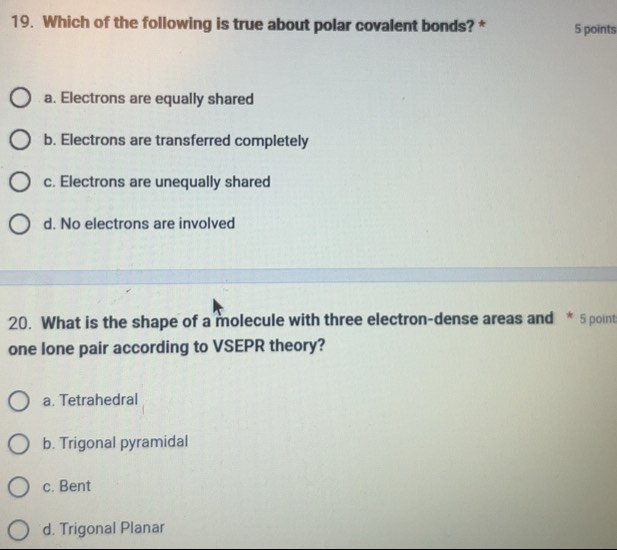 Solved: Which of the following is true about polar covalent bonds? * 5 ...