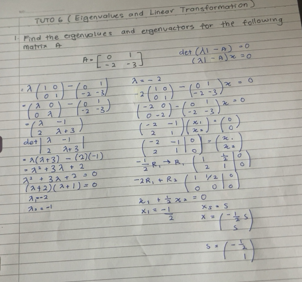 Selesai:TUTO 6 (Eigenvalues and Linear Transformation) 1. Find the ergenvalues and ergenvactors fo