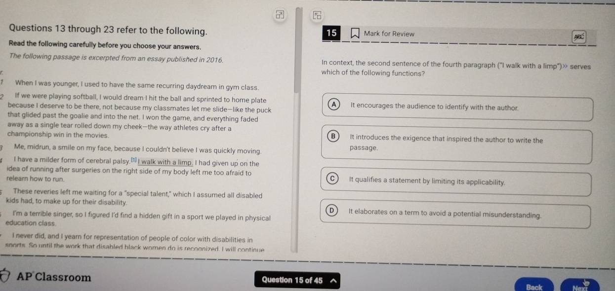 Solved: through 23 refer to the following. Mark for Review 15 ABC Read ...