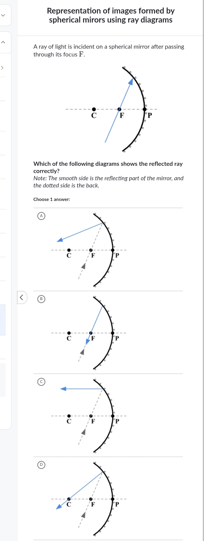 Solved: Representation of images formed by spherical mirors using ray ...