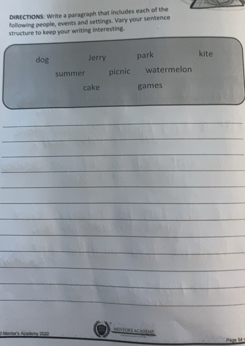 Solved: DIRECTIONS: Write a paragraph that includes each of the ...