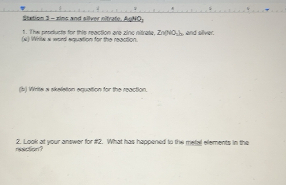Solved: 2 3 4 $ Station 3 - zinc and silver nitrate, AgNO, 1. The ...