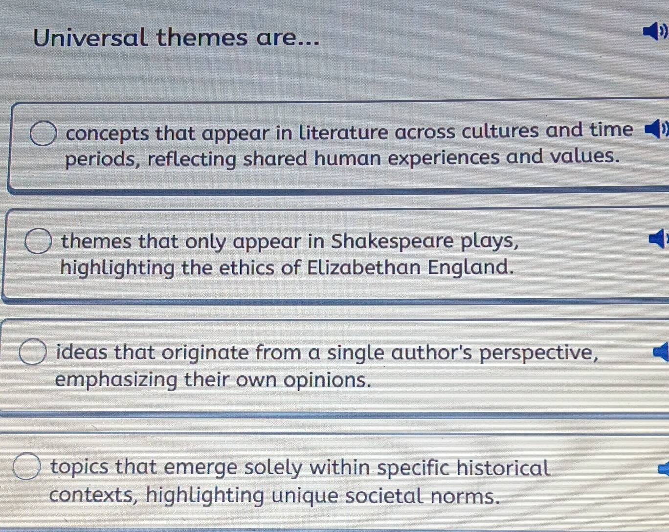 Solved: Universal themes are... I concepts that appear in literature ...