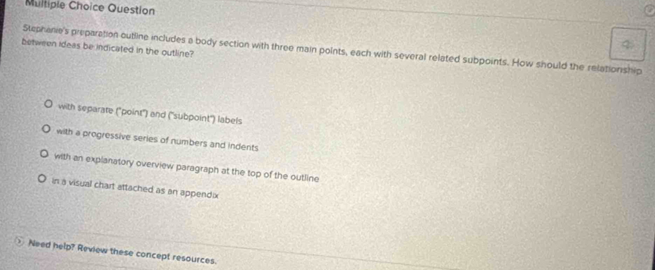Solved: Question between ideas be indicated in the outline? Stephanie's ...