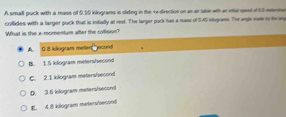 Solved: A small puck with a mass of 0.10 kilograms is stiding in the +x ...