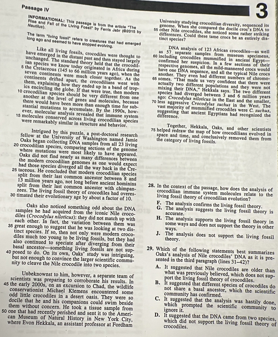 Solved: Passage IV 3 INFORMATIONAL: This passage is from the article ...