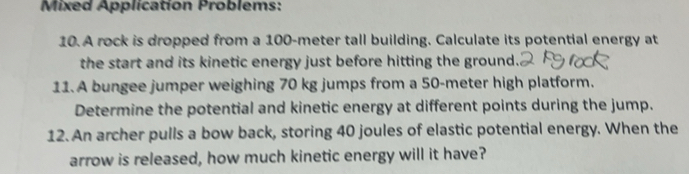 Solved: Mixed Application Problems: 10. A rock is dropped from a 100 ...