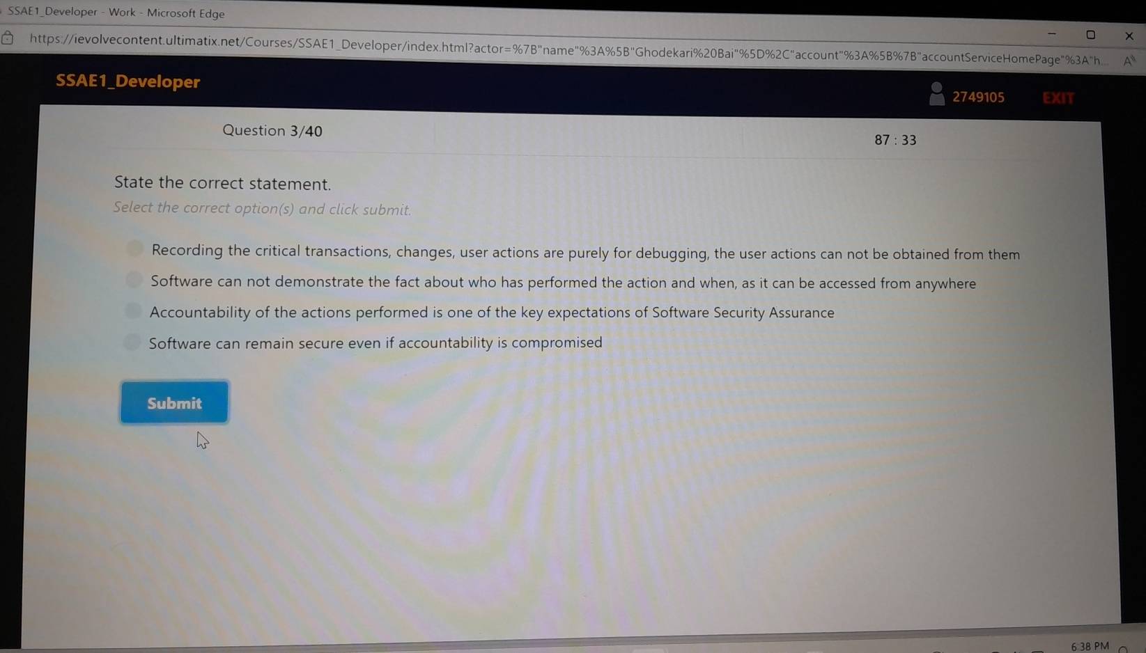 Solved: SSAE1_Developer - Work - Microsoft Edge https://ievolvecontent ...