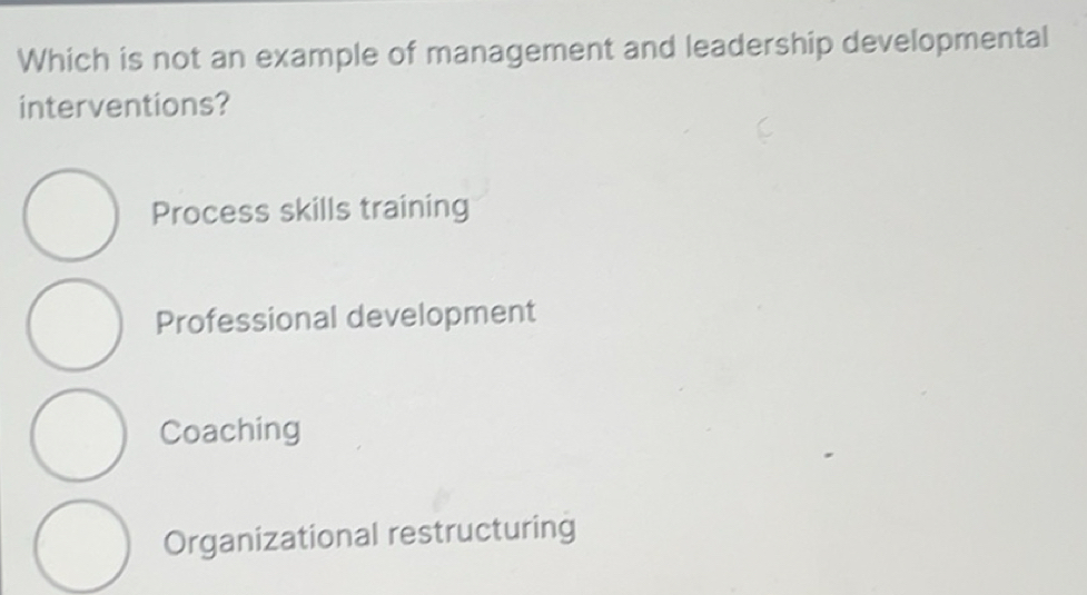 Solved: Which is not an example of management and leadership ...