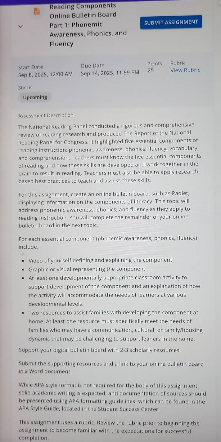 Solved: Reading Components Online Bulletin Board Part 1: Phonemic ...