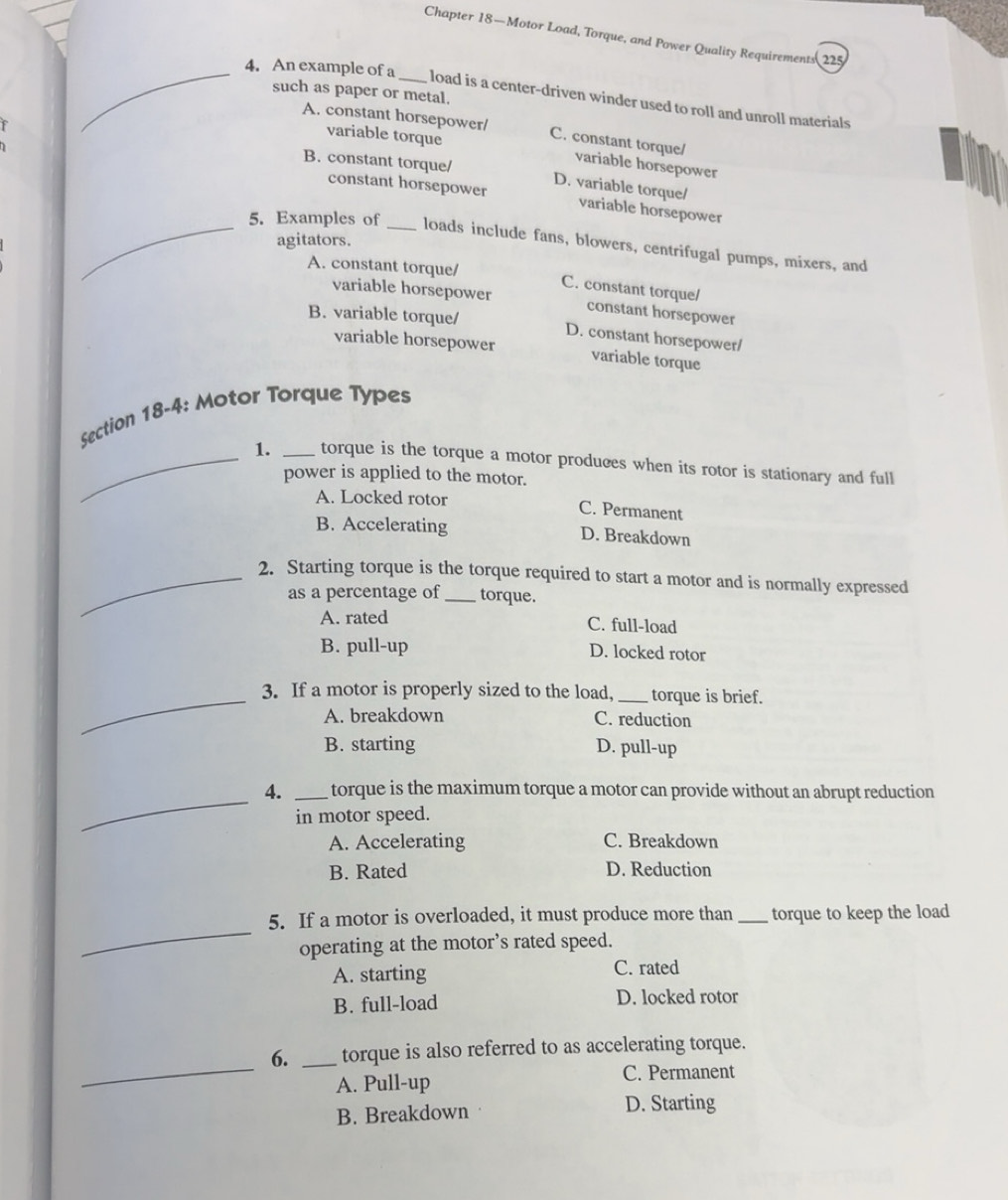 Solved: Chapter 18—Motor Load, Torque, and Power Quality Requirements ...