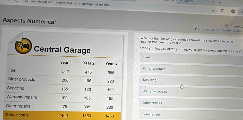 Solved: Chat GP + candidate.talentqgroup.com/Assessment ...
