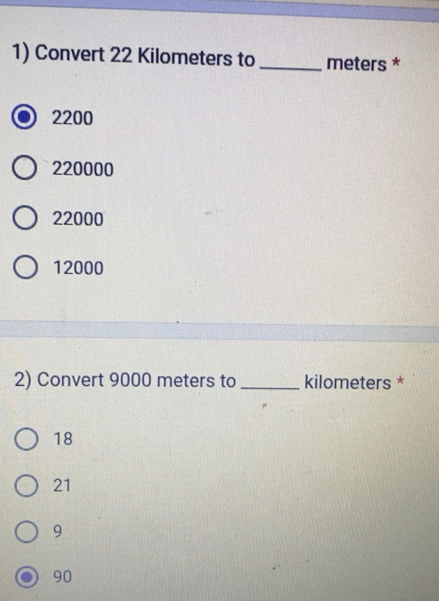Solved: Convert 22 Kilometers to_ meters * 2200 220000 22000 12000 2 ...