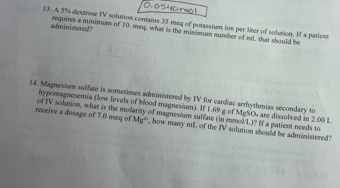 Solved: A 5% dextrose IV solution contains 35 meq of potassium ion per ...