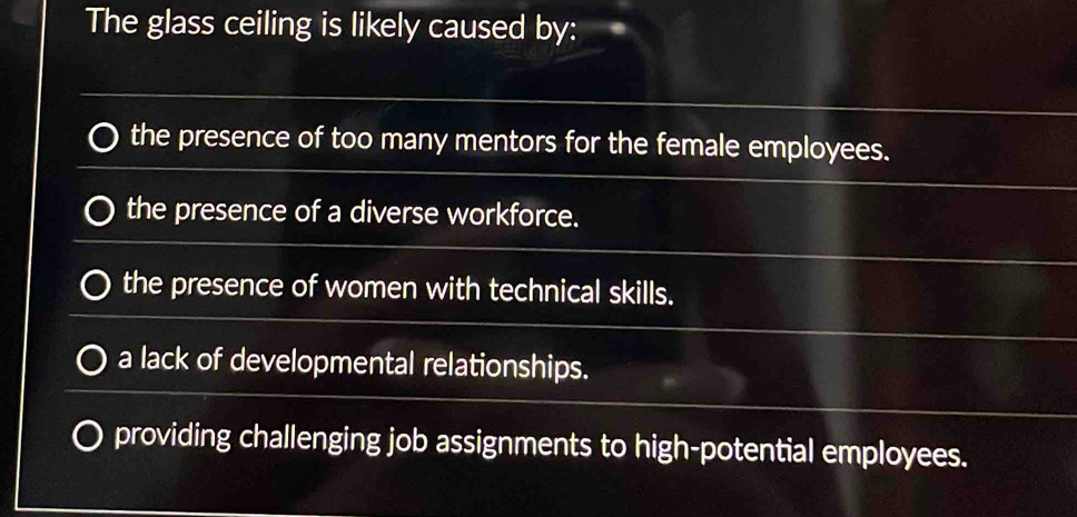 Solved: The glass ceiling is likely caused by: the presence of too many ...
