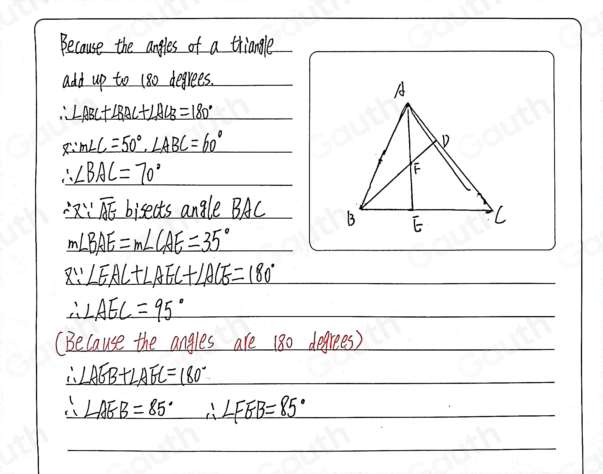 Solved: In the diagram of ABC below, overline AE bisects angle BAC, and ...