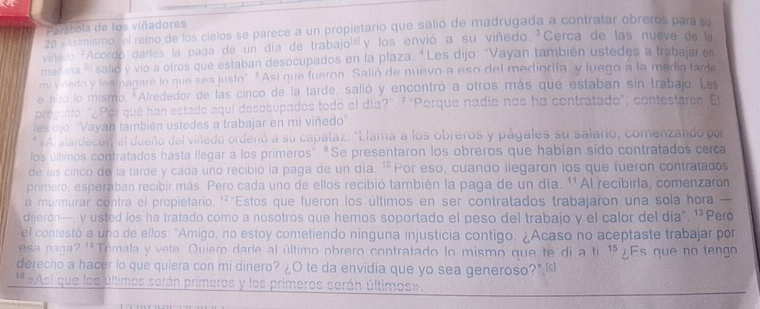 Solved: Parábola de los viñadores 20 sAsimismo, el reino de los cielos ...