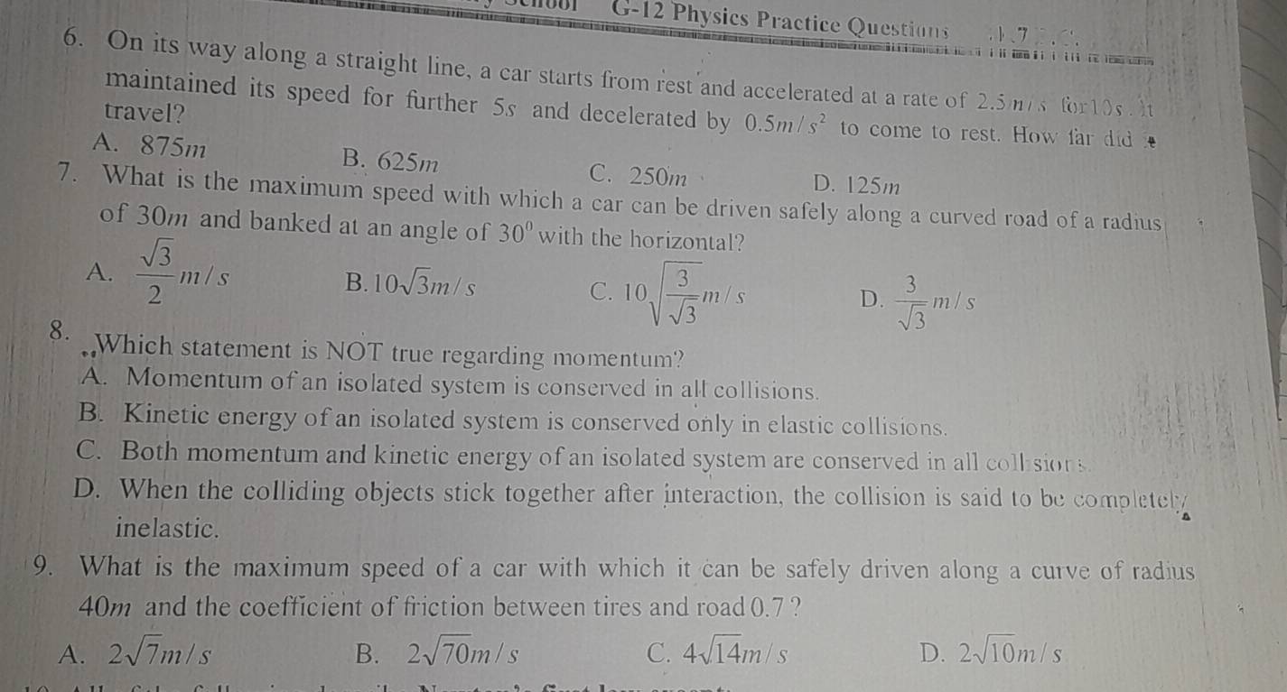 Gelöst:G-12 Physics Practice Questions 1 1 ( i 1 6. On its way along a ...