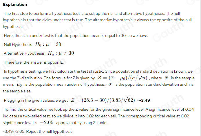 Solved: Test the claim about the population mean, μ, at the given level ...