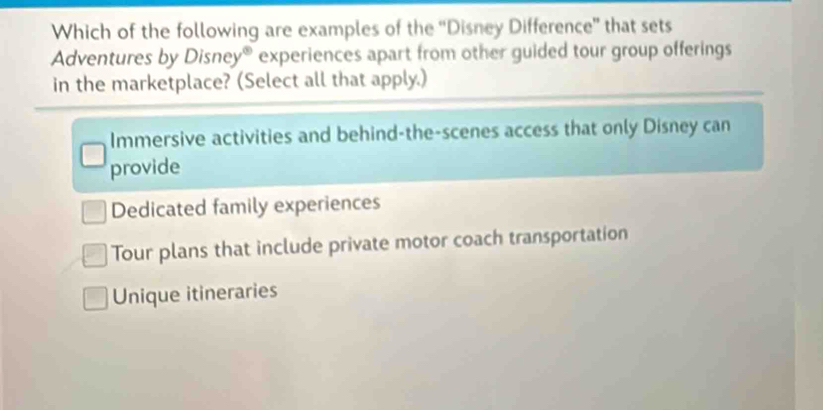Solved: Which of the following are examples of the “Disney Difference ...