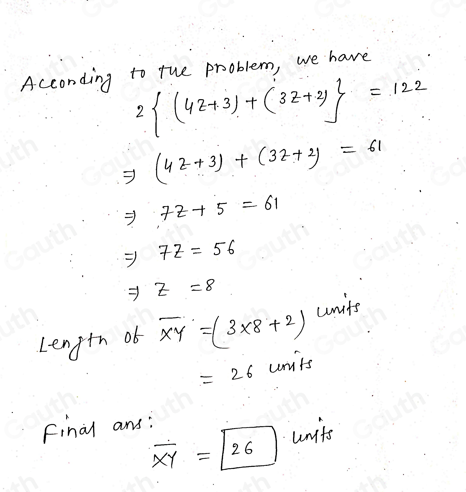 Solved: The perimeter of the rectangle below is 122 units. Find the ...