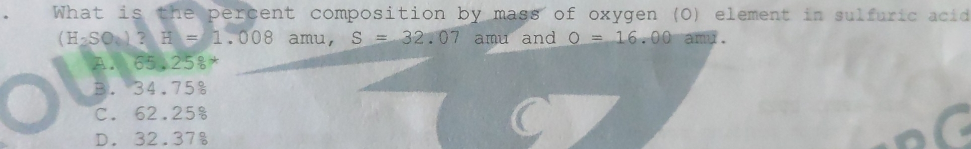 Solved: What is the percent composition by mass of oxygen (0) element ...