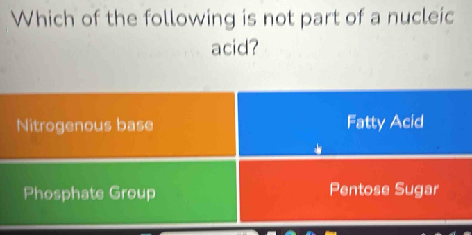 Solved: Which of the following is not part of a nucleic acid ...
