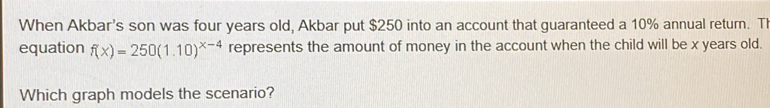 Solved: When Akbar's son was four years old, Akbar put $250 into an ...