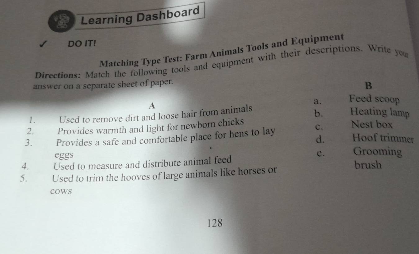 Solved: Learning Dashboard DO IT! Matching Type Test: Farm Animals ...