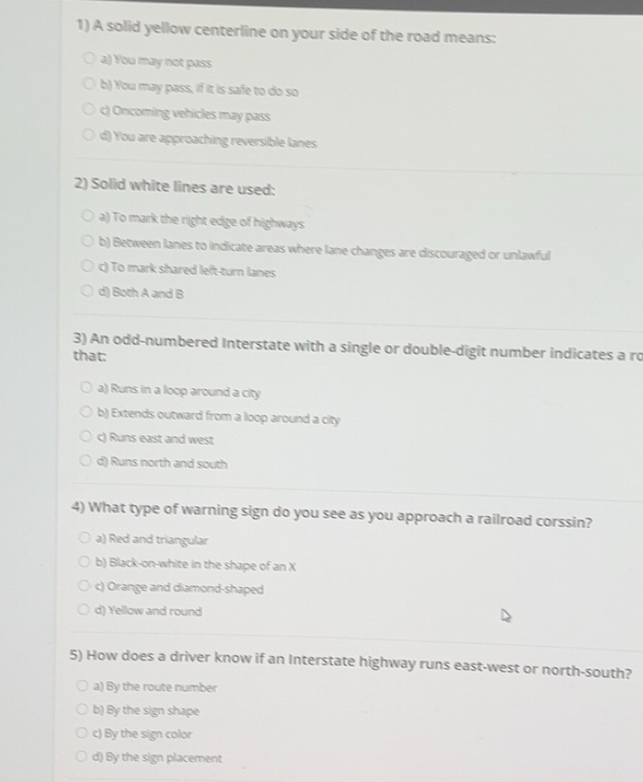 Solved: A solid yellow centerline on your side of the road means: a ...